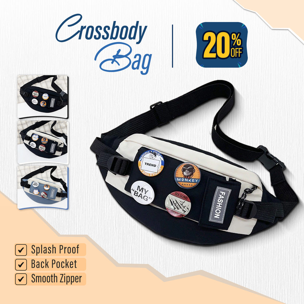 Stylish Crossbody Messenger Chest Bag with Badges & Plush – Trekmad