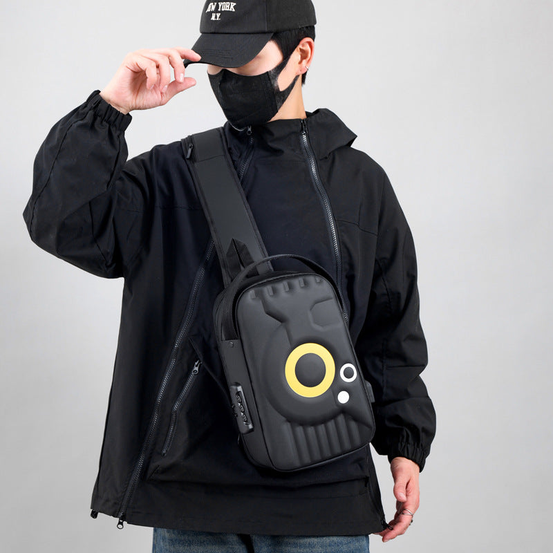 Mens Hard Shell Crossbody Anti-theft Motorcycle Shoulder Bag with Lock ...